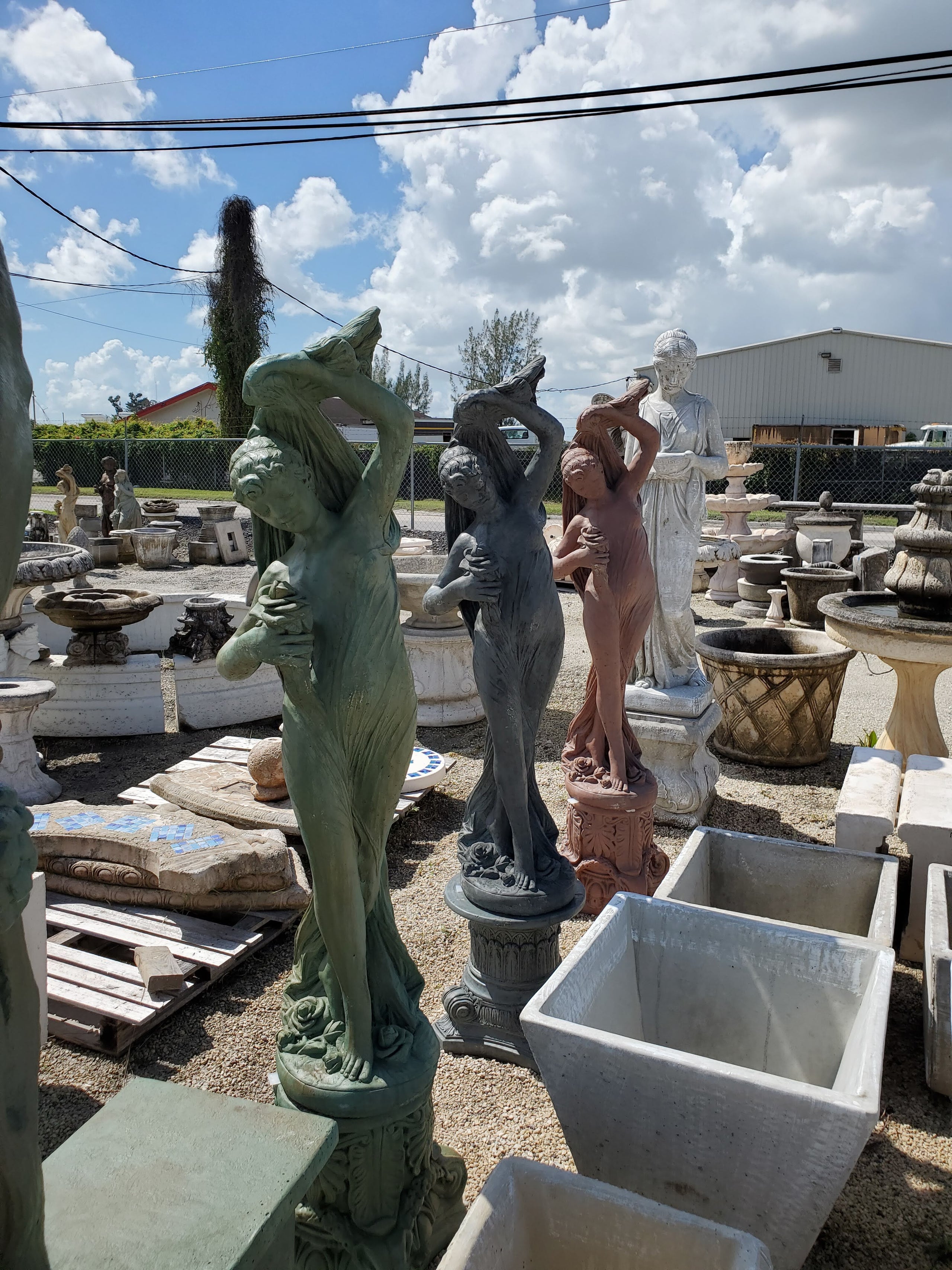 Concrete Lady with Flower Statue with Pedestal / Cement Backyard Patio ...